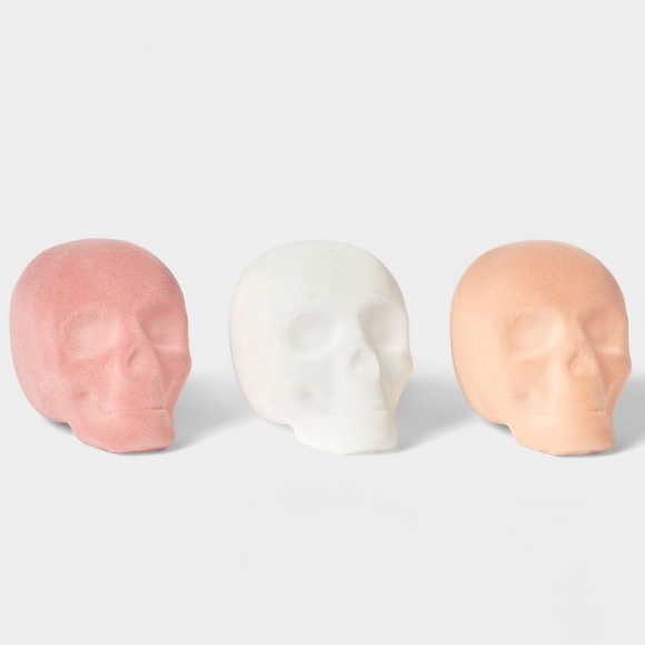 Target | Accents | Set Of 3 Bootiful Flocked Skulls Halloween Sculpture ...